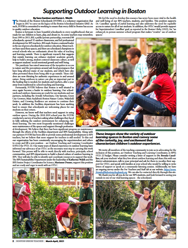 Supporting Outdoor Learning in Boston – BPS Healthy & Sustainable Schools